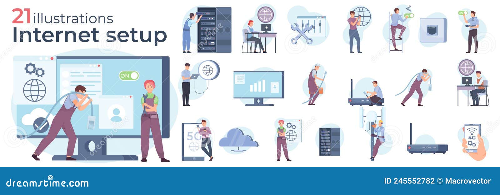 Internet Setup Set stock vector. Illustration of wireless - 245552782