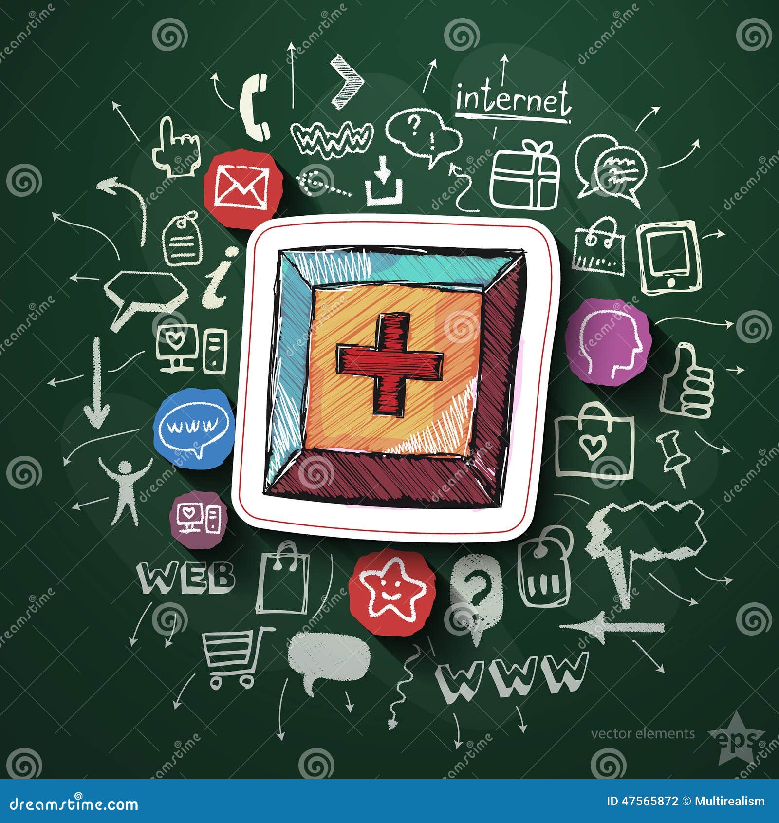 Internet Shopping Collage with Icons on Blackboard Stock Vector ...