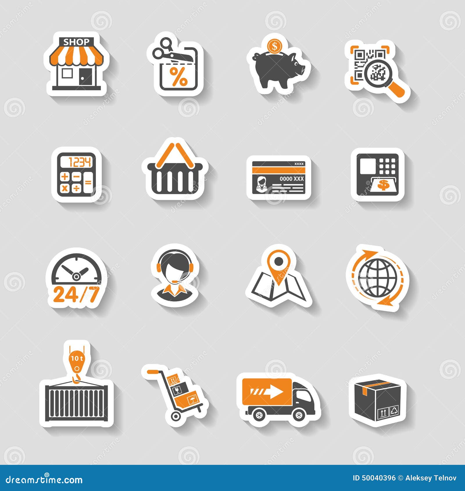 Internet Shopping and Delivery Sticker Icon Set Stock Vector ...