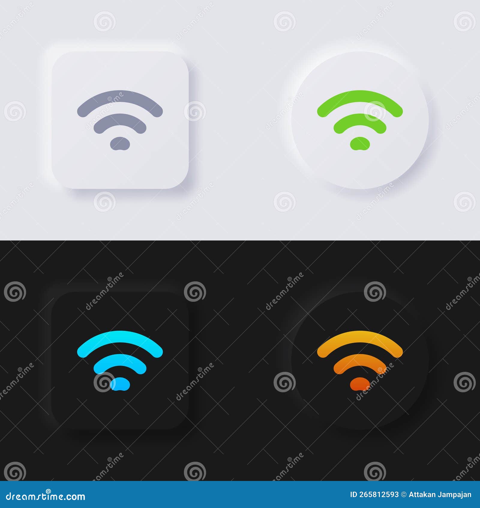 Internet Signal Wave Symbol Icon Set, Multicolor Neumorphism Button ...