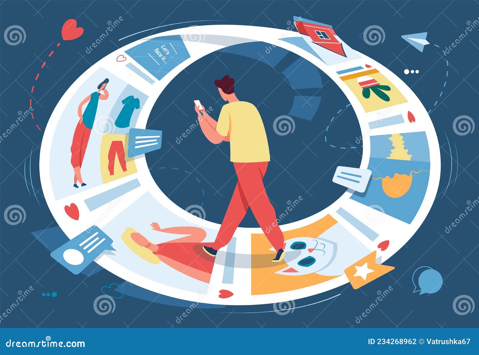 Internet or Social Media Addiction, Character Scrolling through App ...