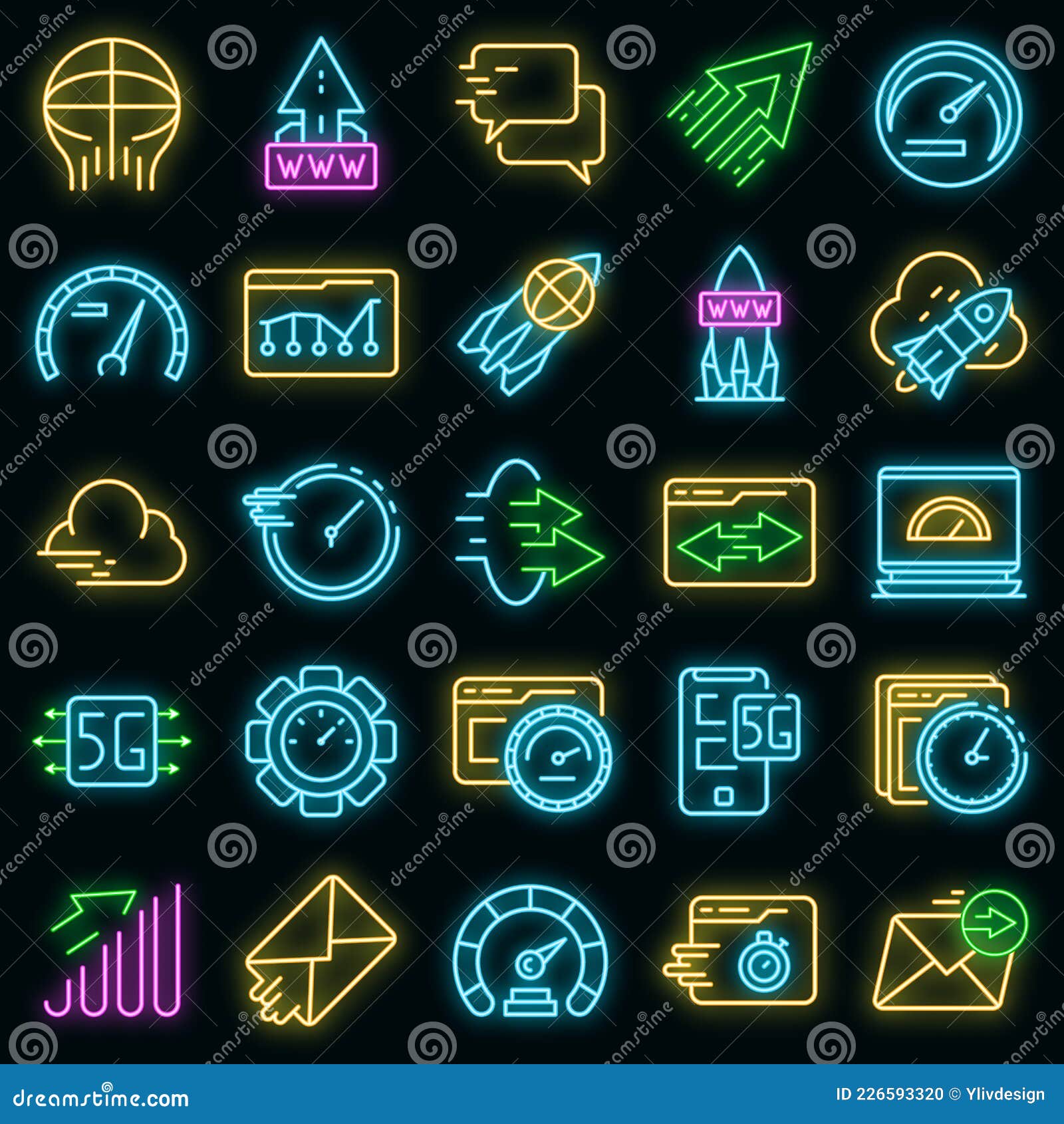 Internet Speed Icons Set Vector Neon Stock Vector - Illustration of ...