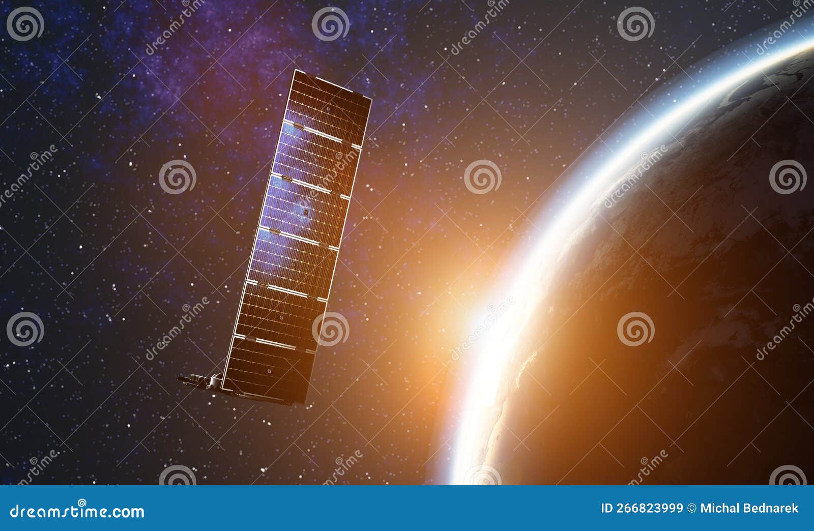 Internet Starlink Satellite in Space Near Earth. Stock Illustration ...