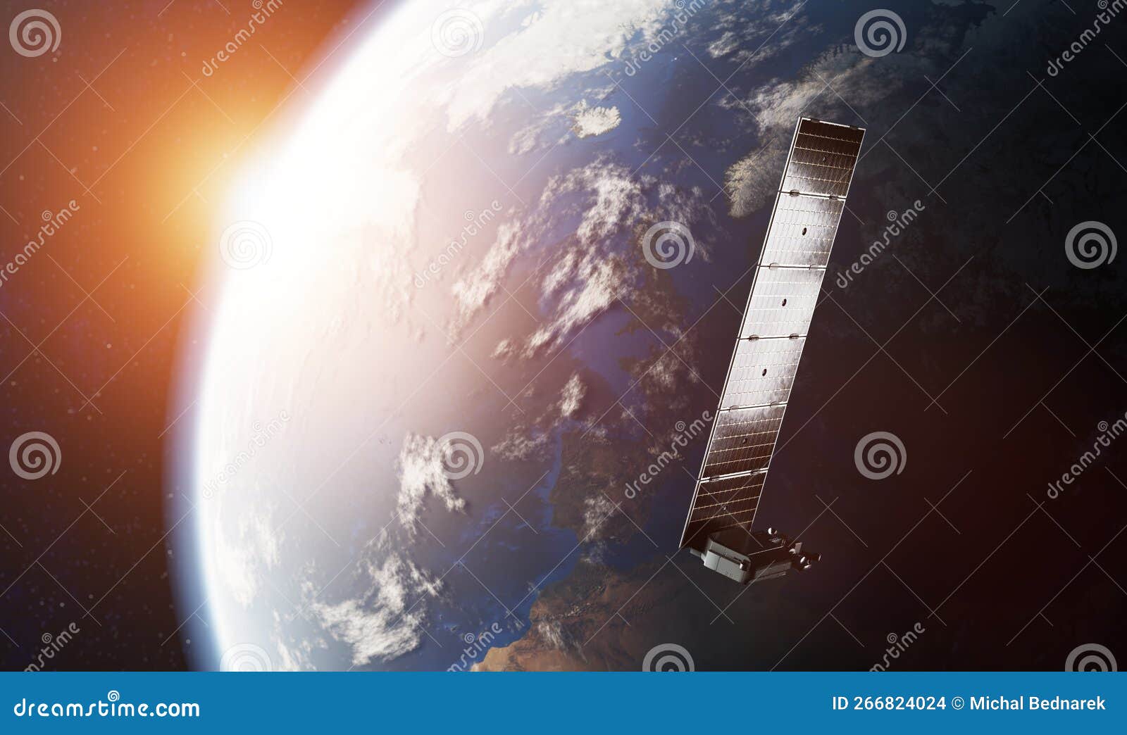 Internet Starlink Satellite in Space Near Earth. Stock Illustration ...