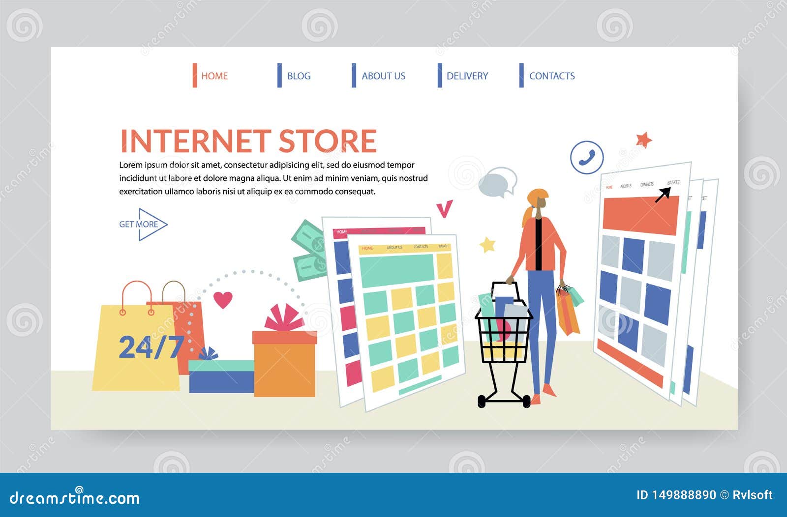 Internet Store, Creative Website Template Stock Vector - Illustration ...