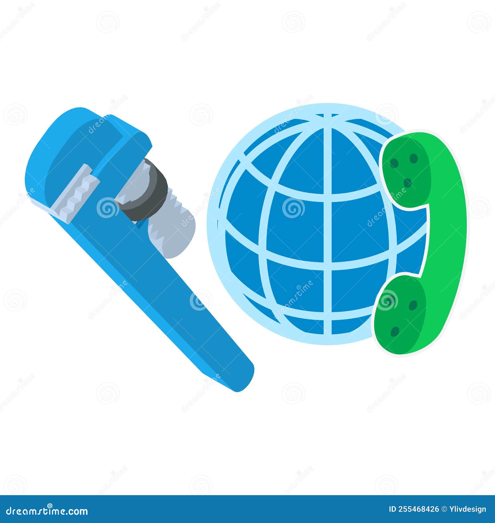 Internet Support Icon Isometric Vector. Planet Grid Handset and Pipe ...