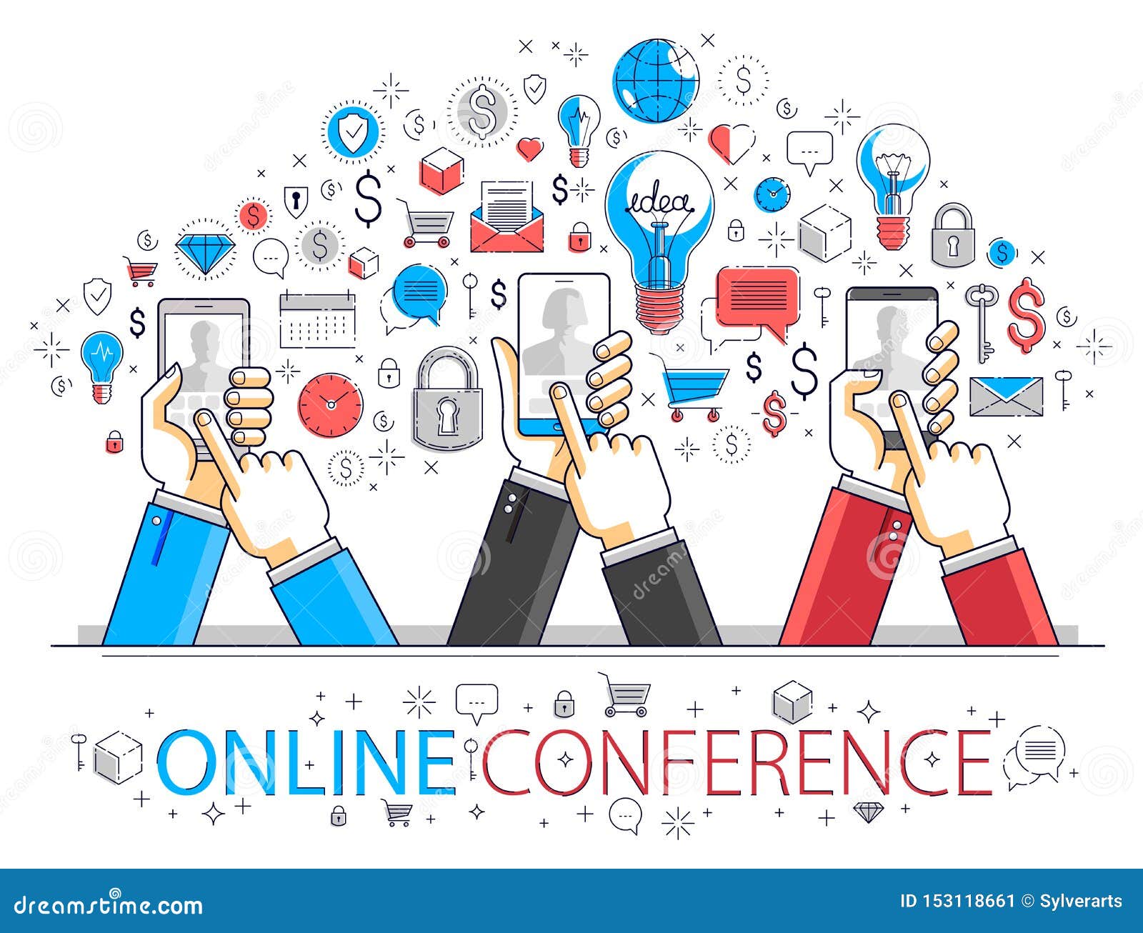 Internet Teamwork Online Team is Working and Having Conference Using ...