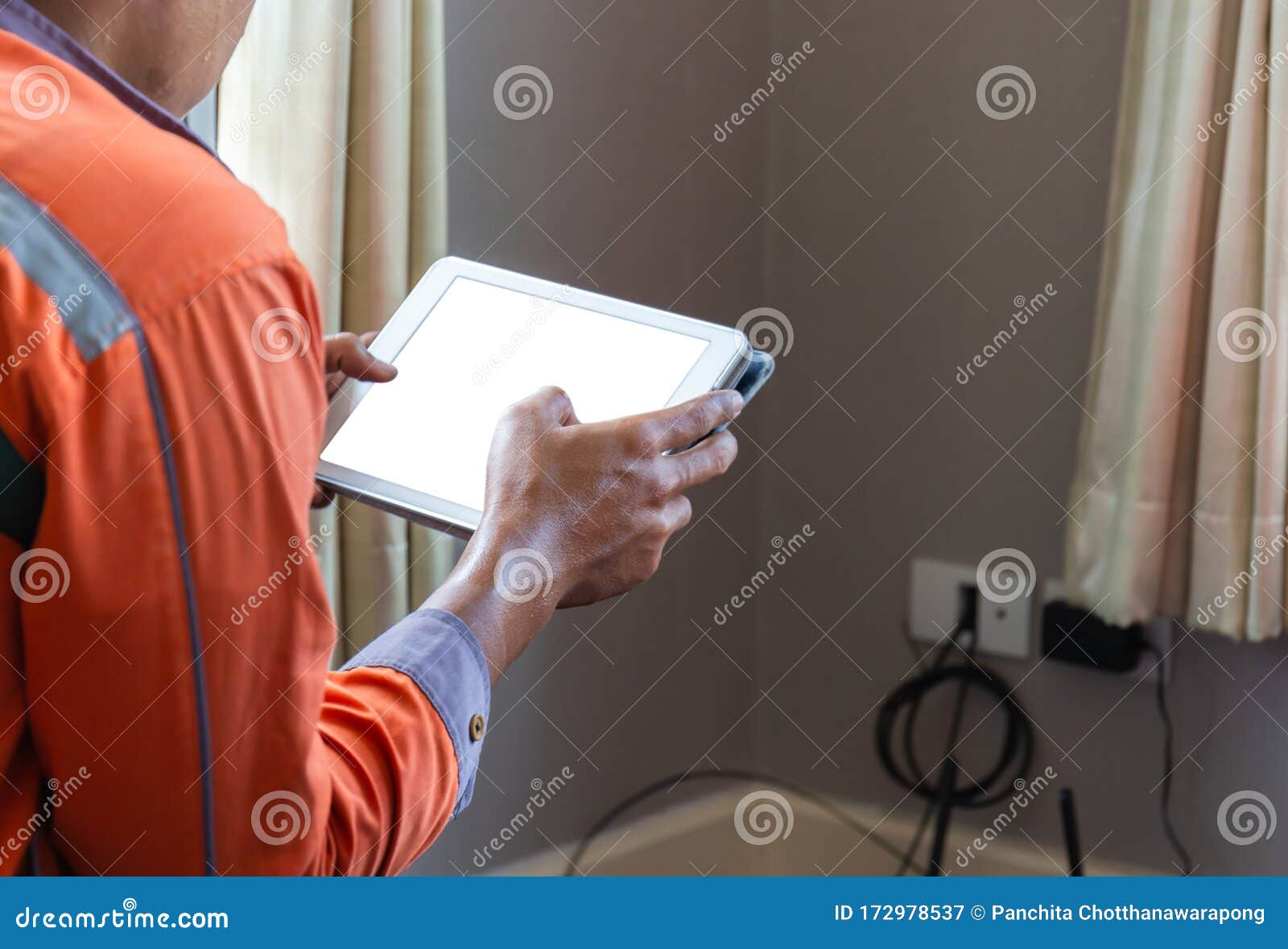 Internet Technician Man Checking Speedtest Upload and Download with ...