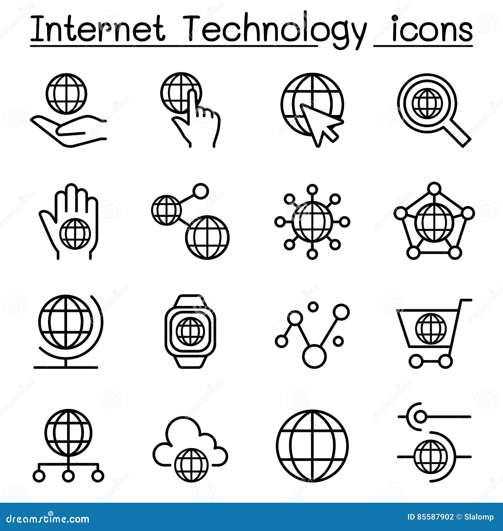 Internet Technology & Data Communication Icon Set in Thin Line S Stock ...
