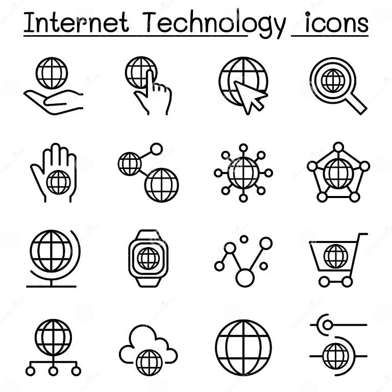 Internet Technology & Data Communication Icon Set in Thin Line S Stock ...