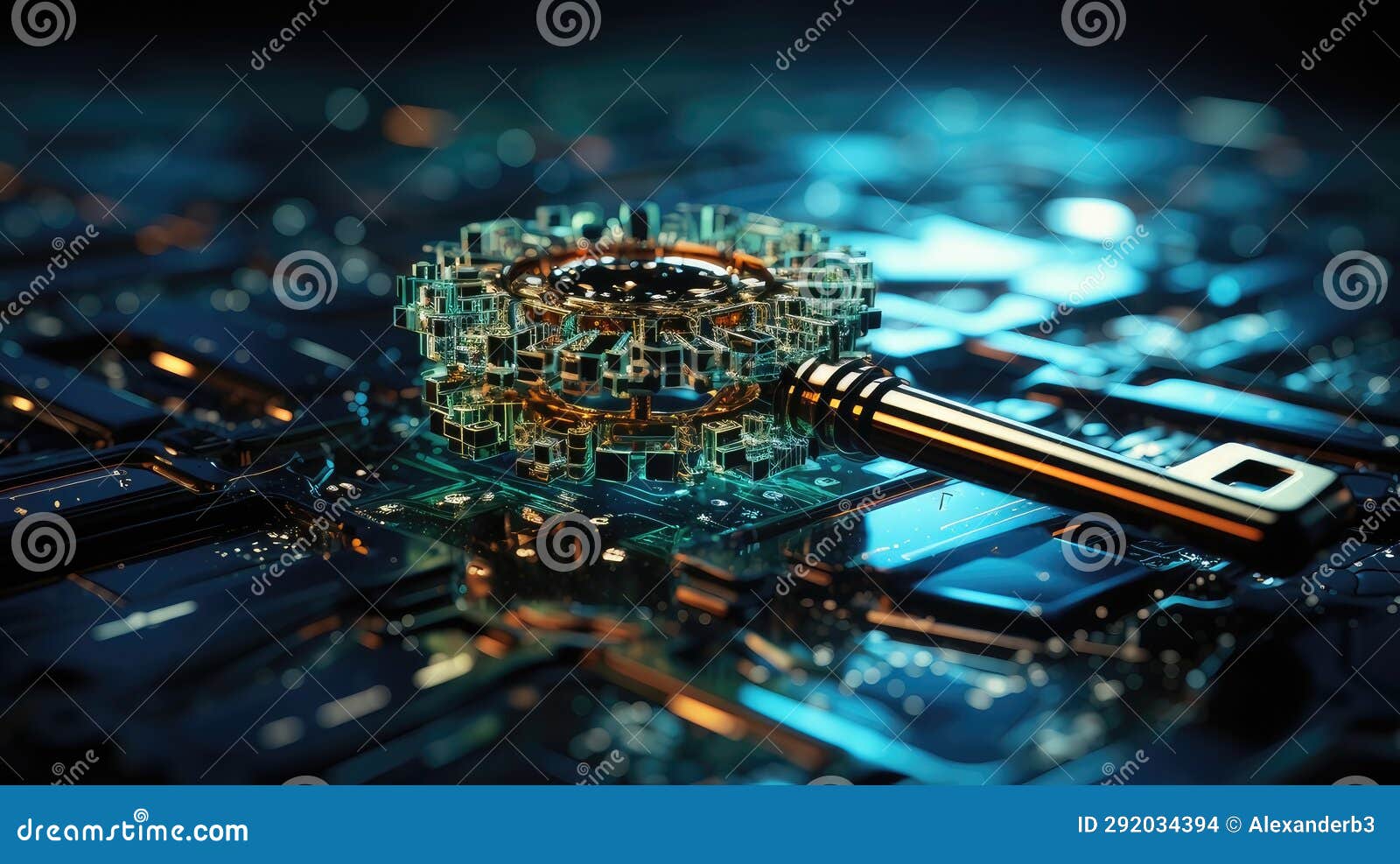 Internet Technology and Information Security Concept: Key on Dark Blue ...