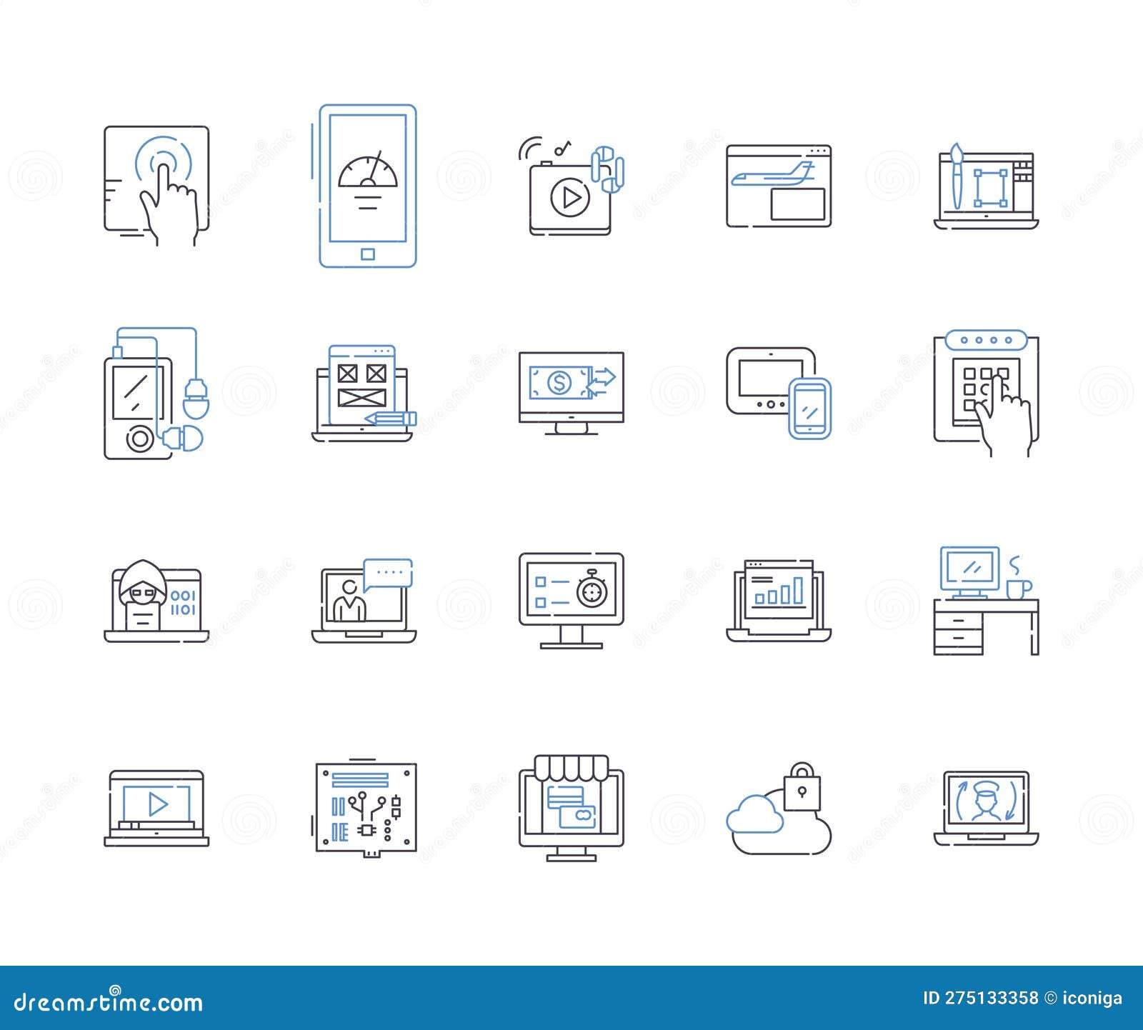 Internet Technology Outline Icons Collection. Internet, Technology ...