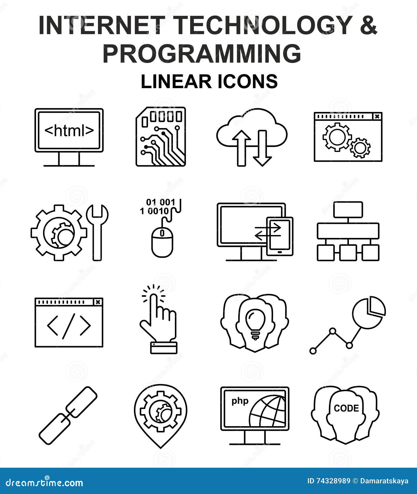 Internet Technology and Programming Linear Icons Set. Stock Vector - Illustration of interface ...