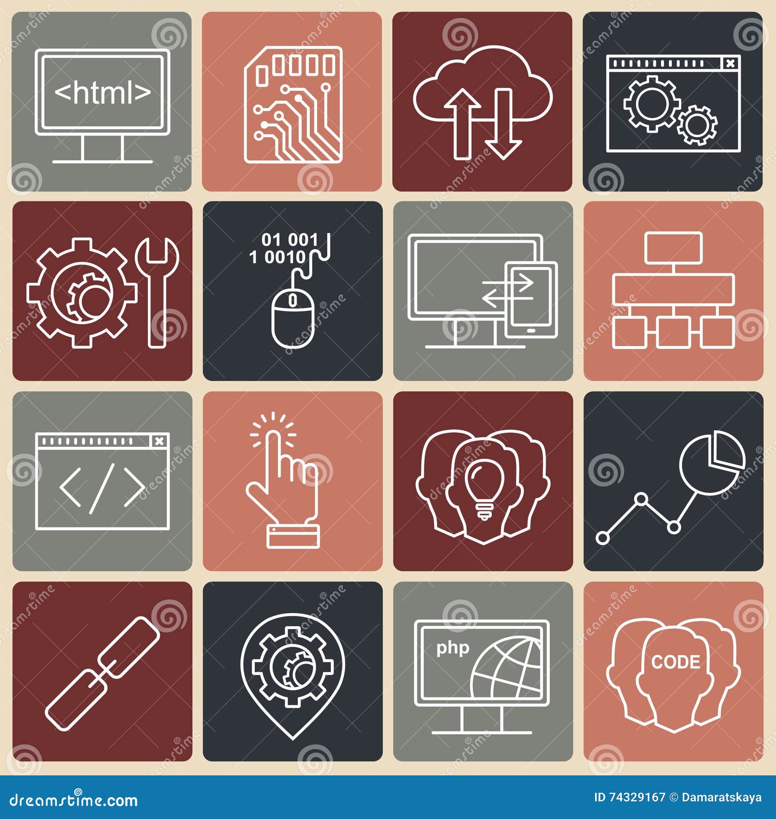 Internet Technology and Programming White Linear Icons Set. Stock Vector - Illustration of ...