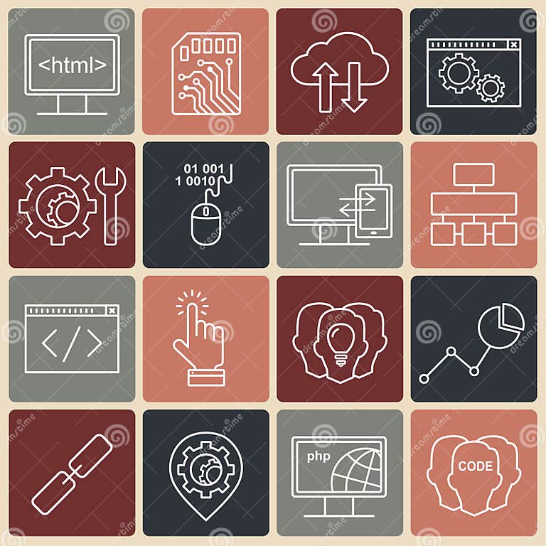 Internet Technology and Programming White Linear Icons Set. Stock ...