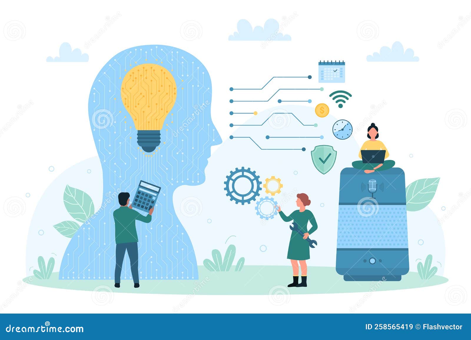 Internet of Things, AI and Software, Tiny People Using Speakers and ...