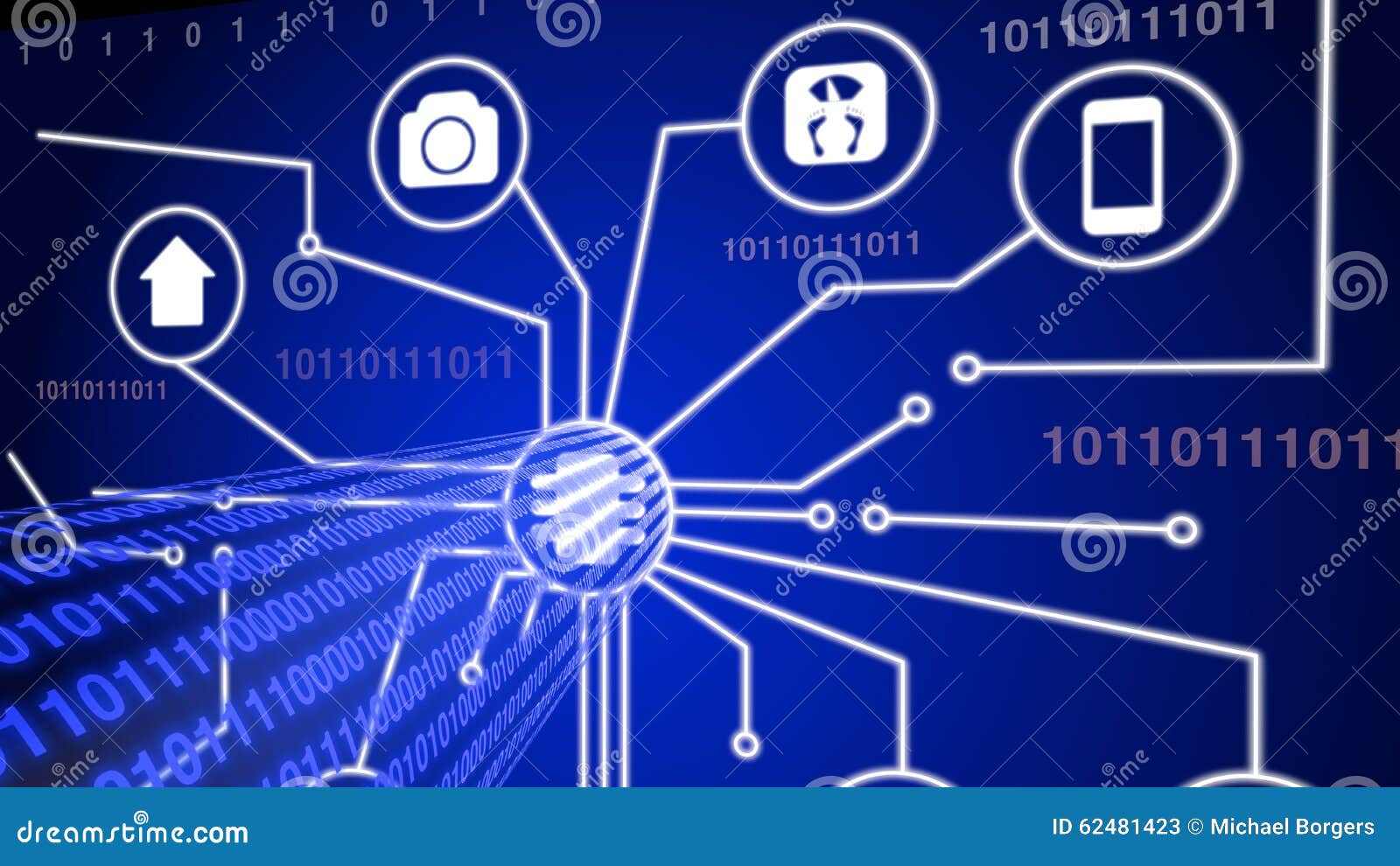Internet of Things with Blue Data Stream Stock Illustration ...