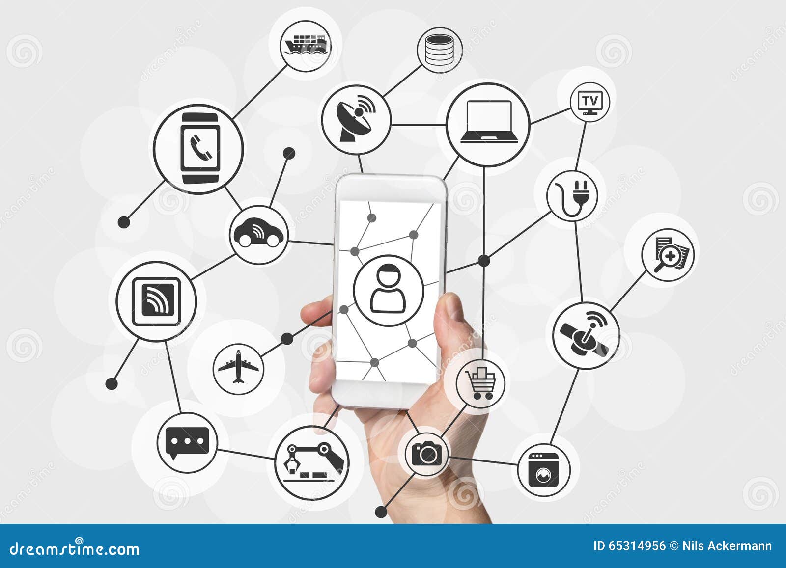 Internet of Things Concept with Hand Holding Modern Smart Phone Stock ...