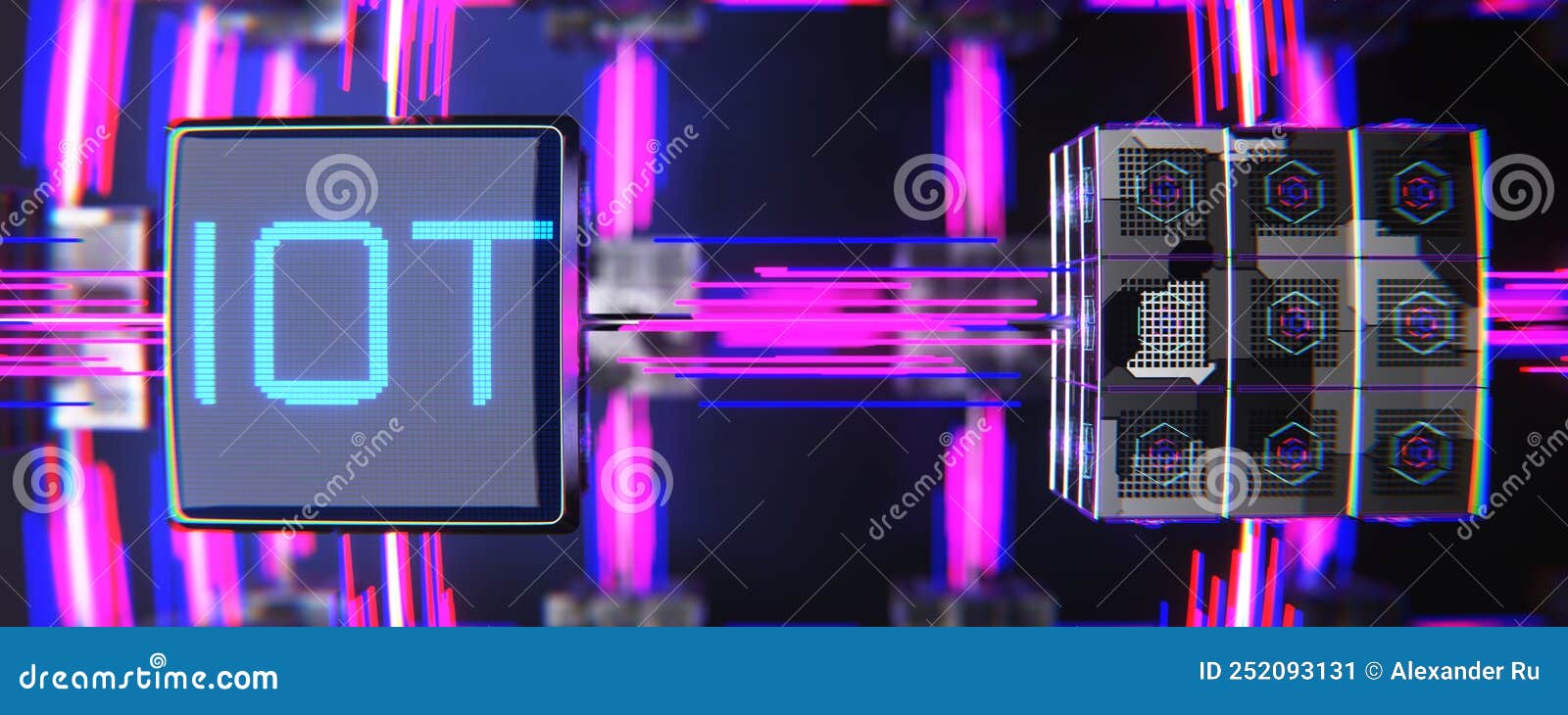 Internet of Things Concept. IOT on a Dark Abstract Cube. Abstract ...