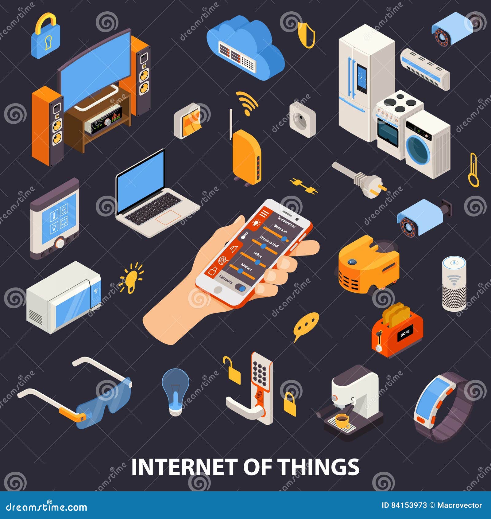 Internet Of Things Control Isometric Poster Cartoon Vector ...