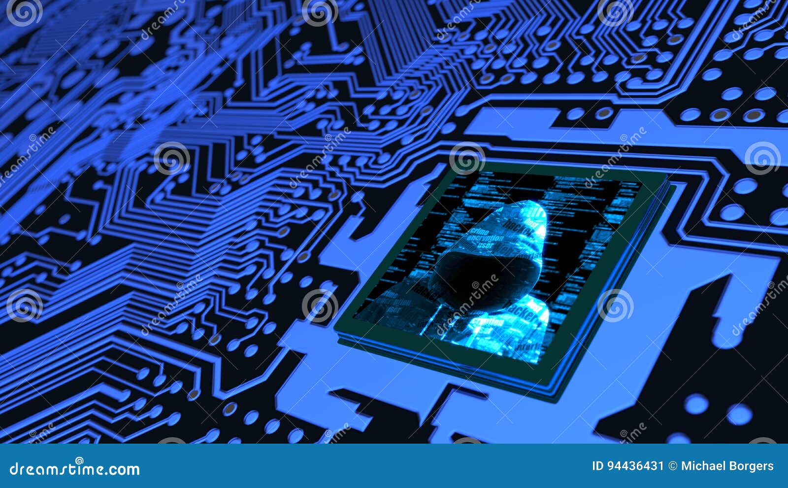 Internet of Things Cybersecurity Concept Circuit Board with Hack Stock ...