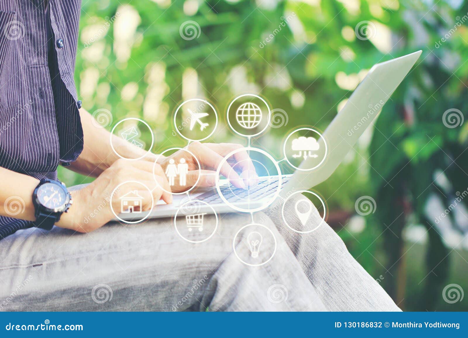 Internet of Things IoT, Business Man Using Laptop Computer and Stock ...