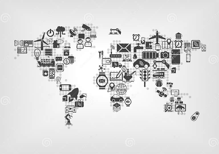 Internet of Things (IOT) and Global Connectivity Concept. World Map of ...