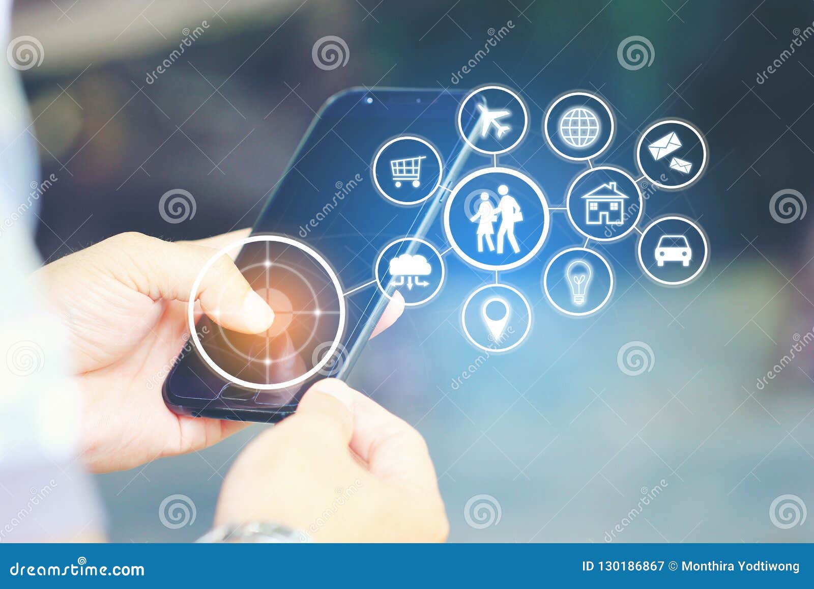 Internet of Things IoT, Man Using a Smart Phone and Iot Icon O Stock ...