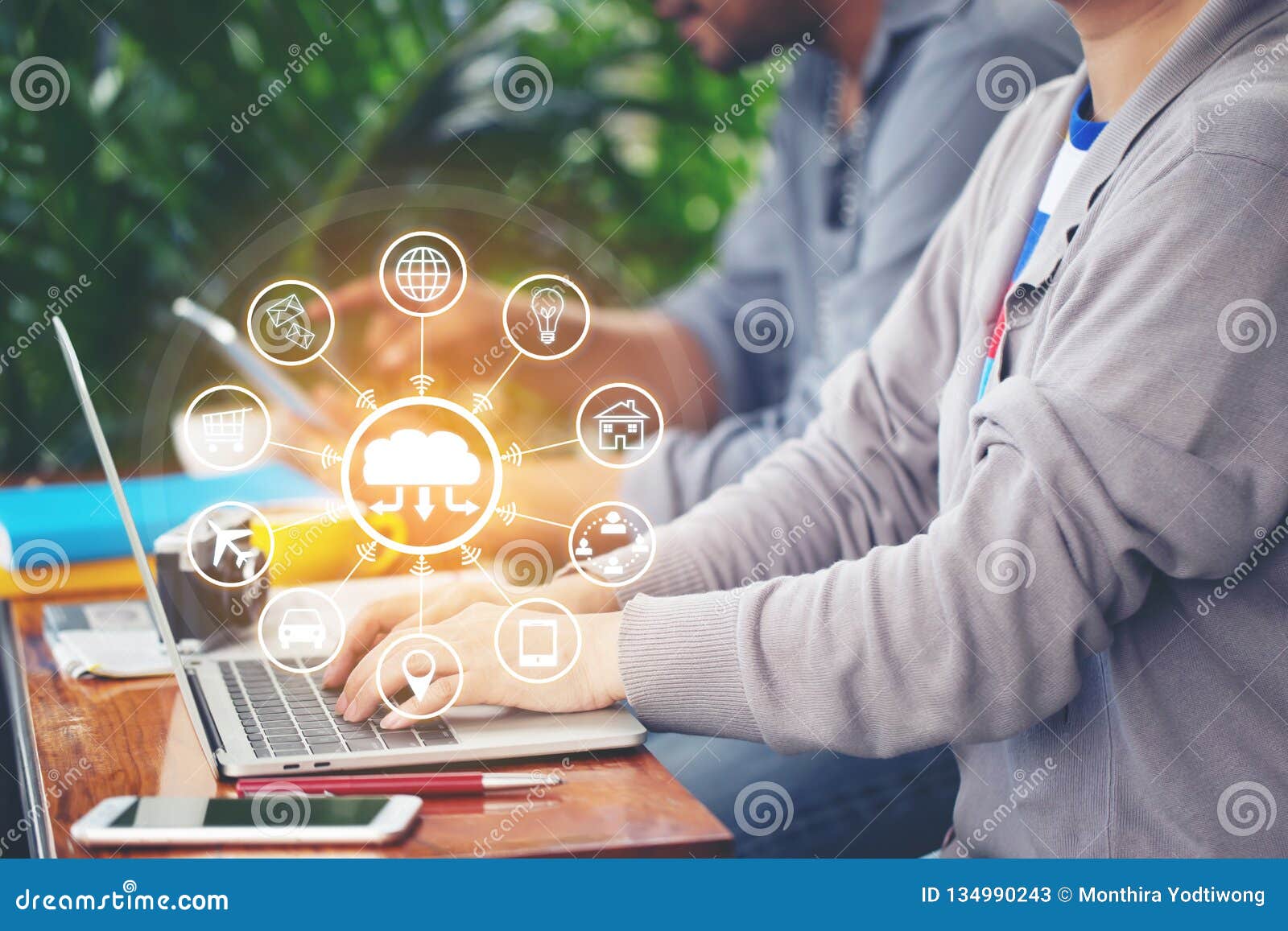 Internet of Things IoT, Wonman Using Laptop Computer and Iot Icon or ...