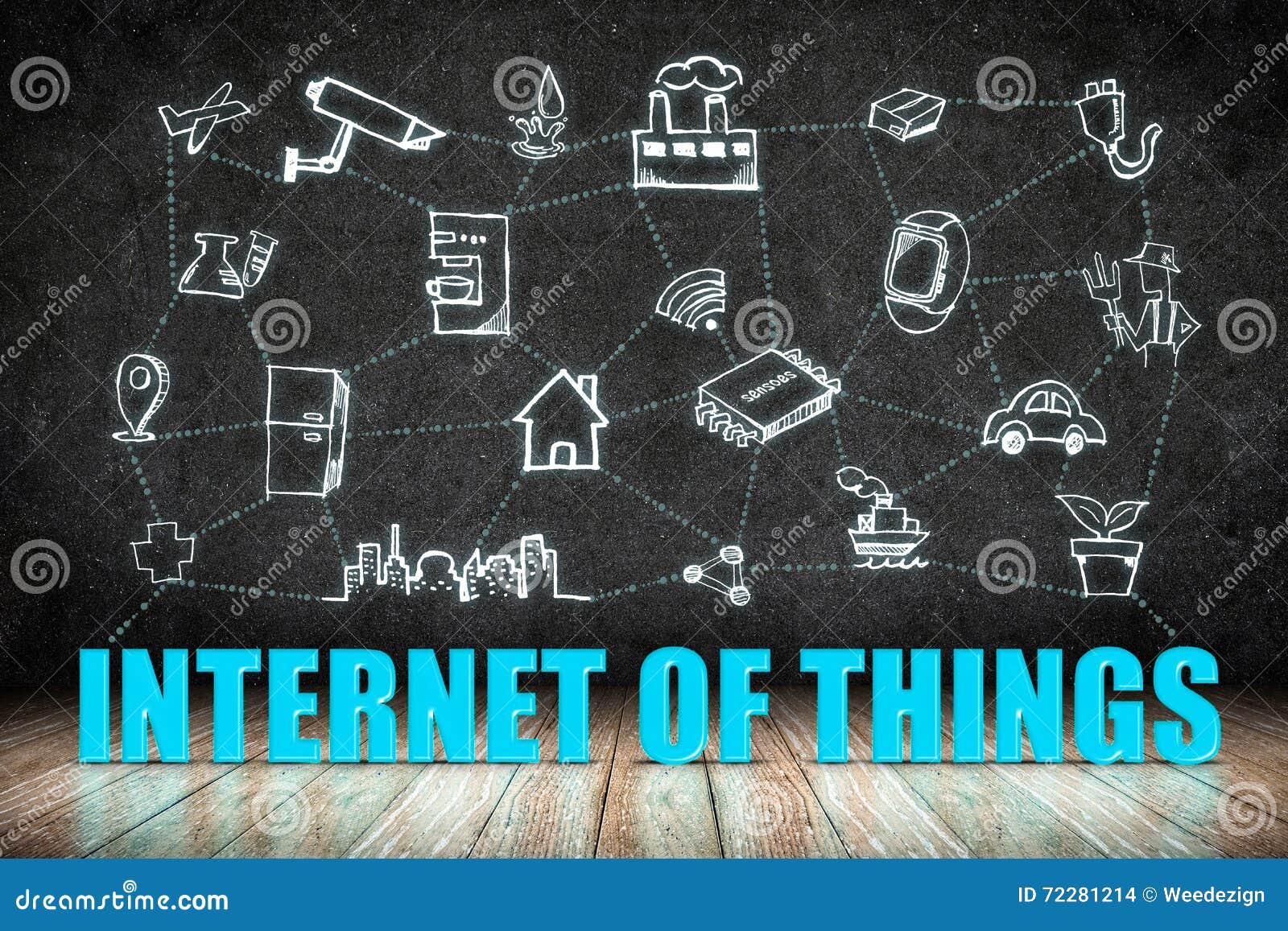 Internet of Things (IoT) Word on Wood Floor with Doodle Icon on Stock ...