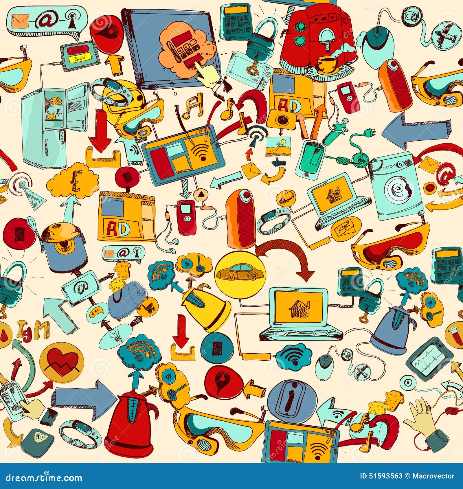 Internet of Things Seamless Stock Vector - Illustration of doodle ...