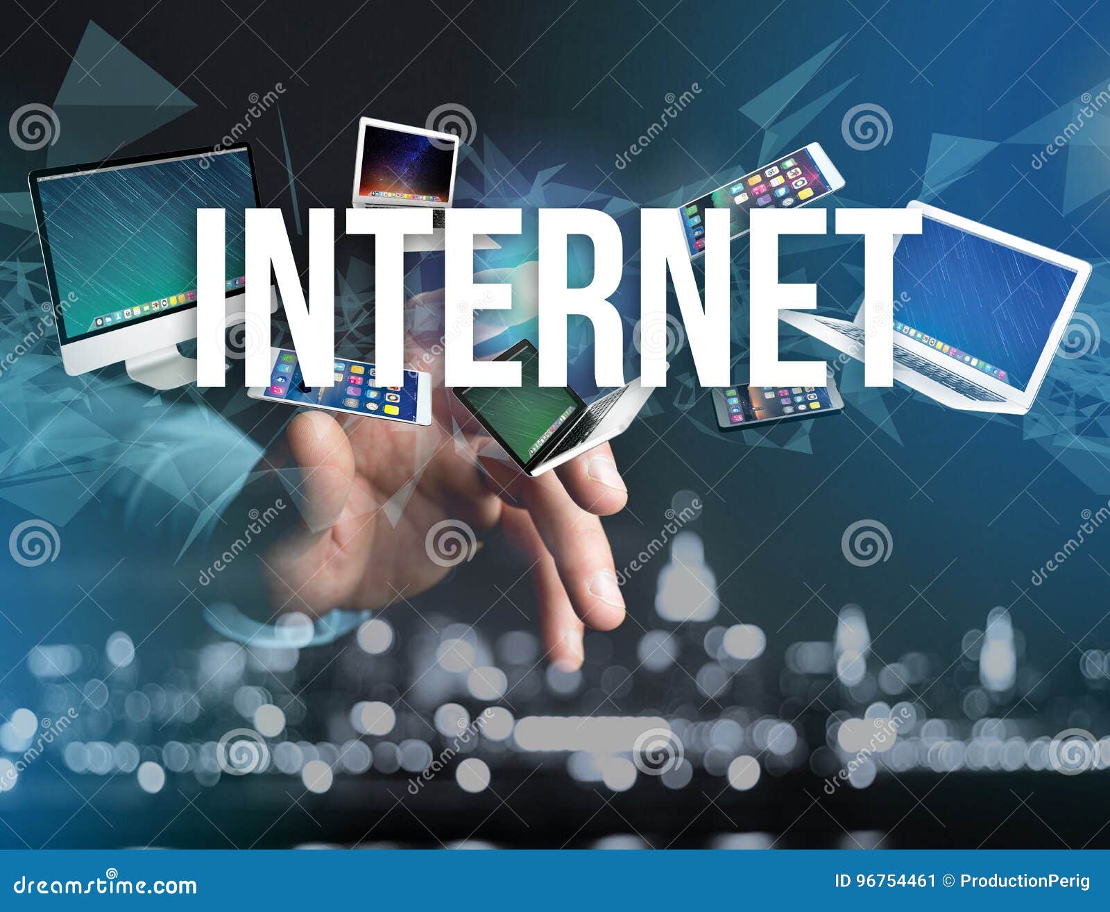 Internet Title Surounded by Device Like Smartphone, Tablet or La Stock ...
