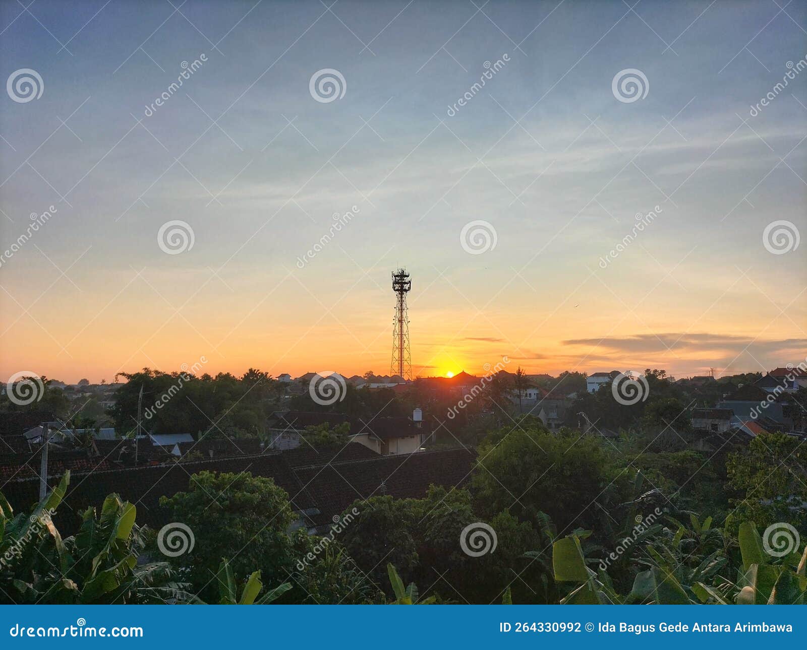 The Internet Tower in among Bananas Trees Stock Photo - Image of dawn ...