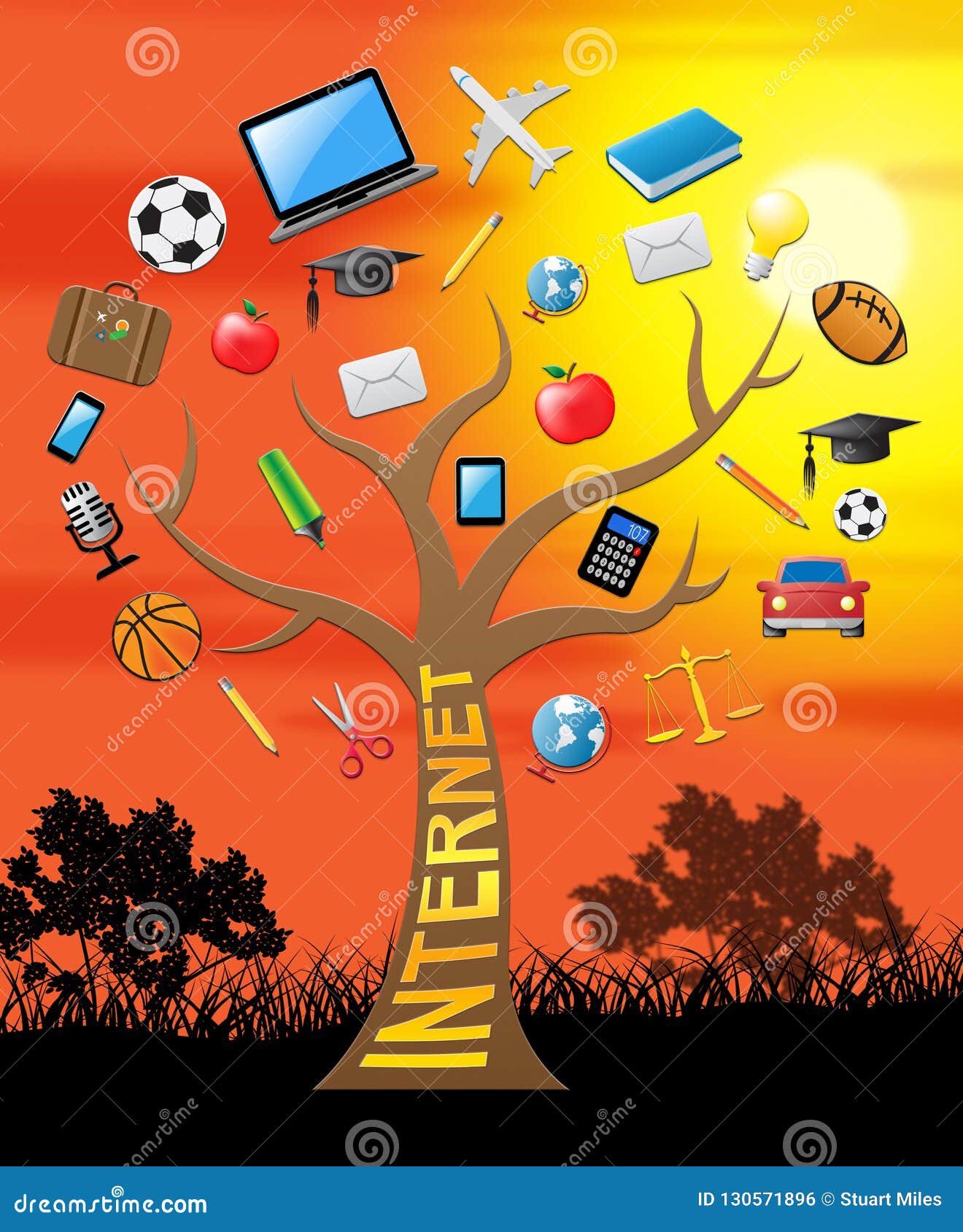 Internet Tree Indicates Browsing Online 3d Illustration Stock ...