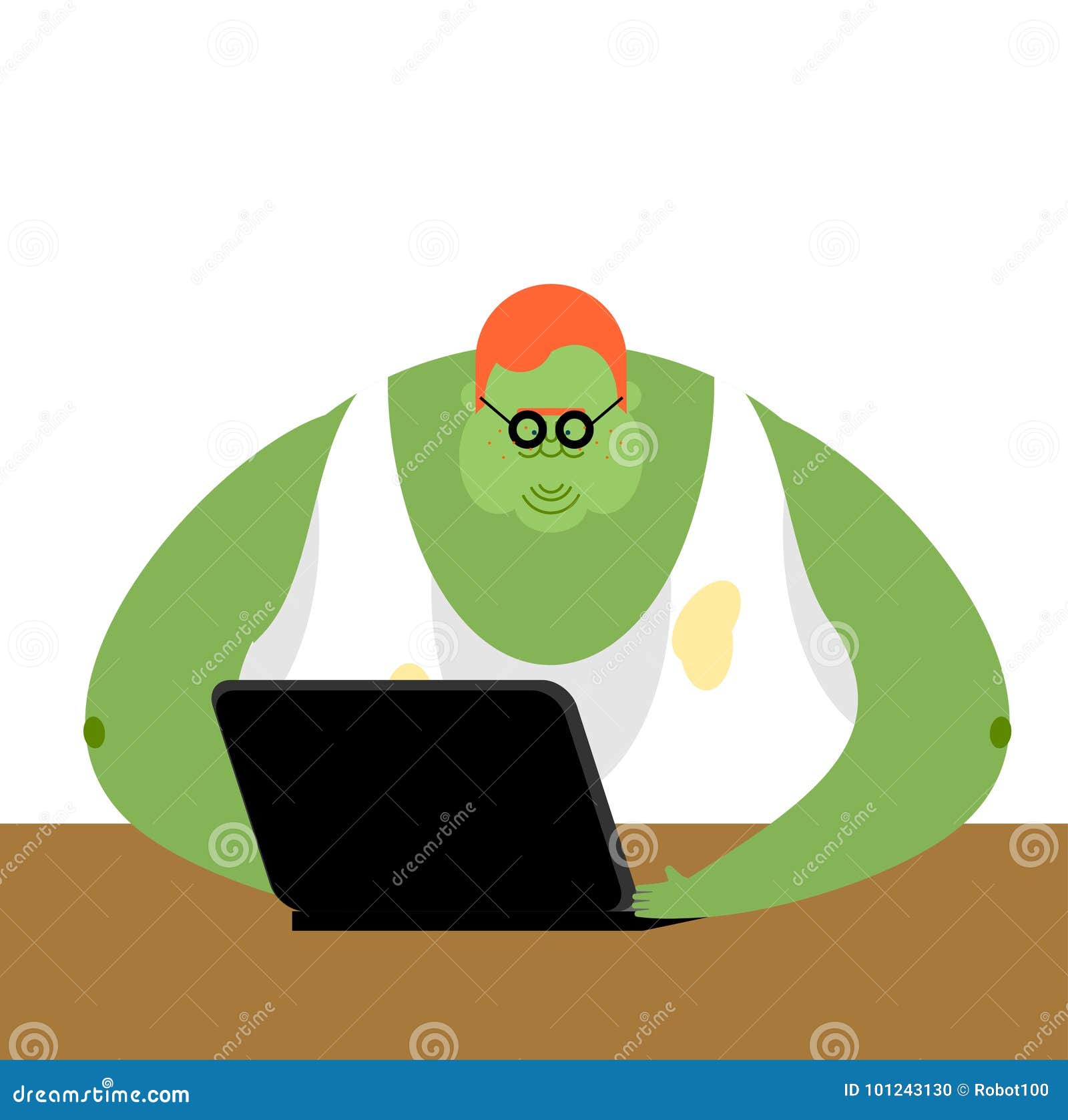Internet Trol. Big Green Monster and Laptop Stock Vector - Illustration ...