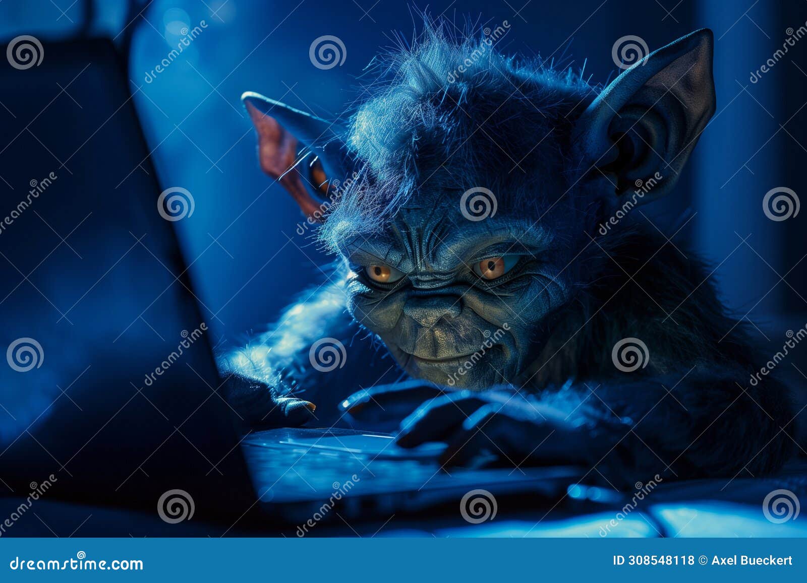 Internet Troll Online Trolling Using Laptop Computer in the Dark Stock ...