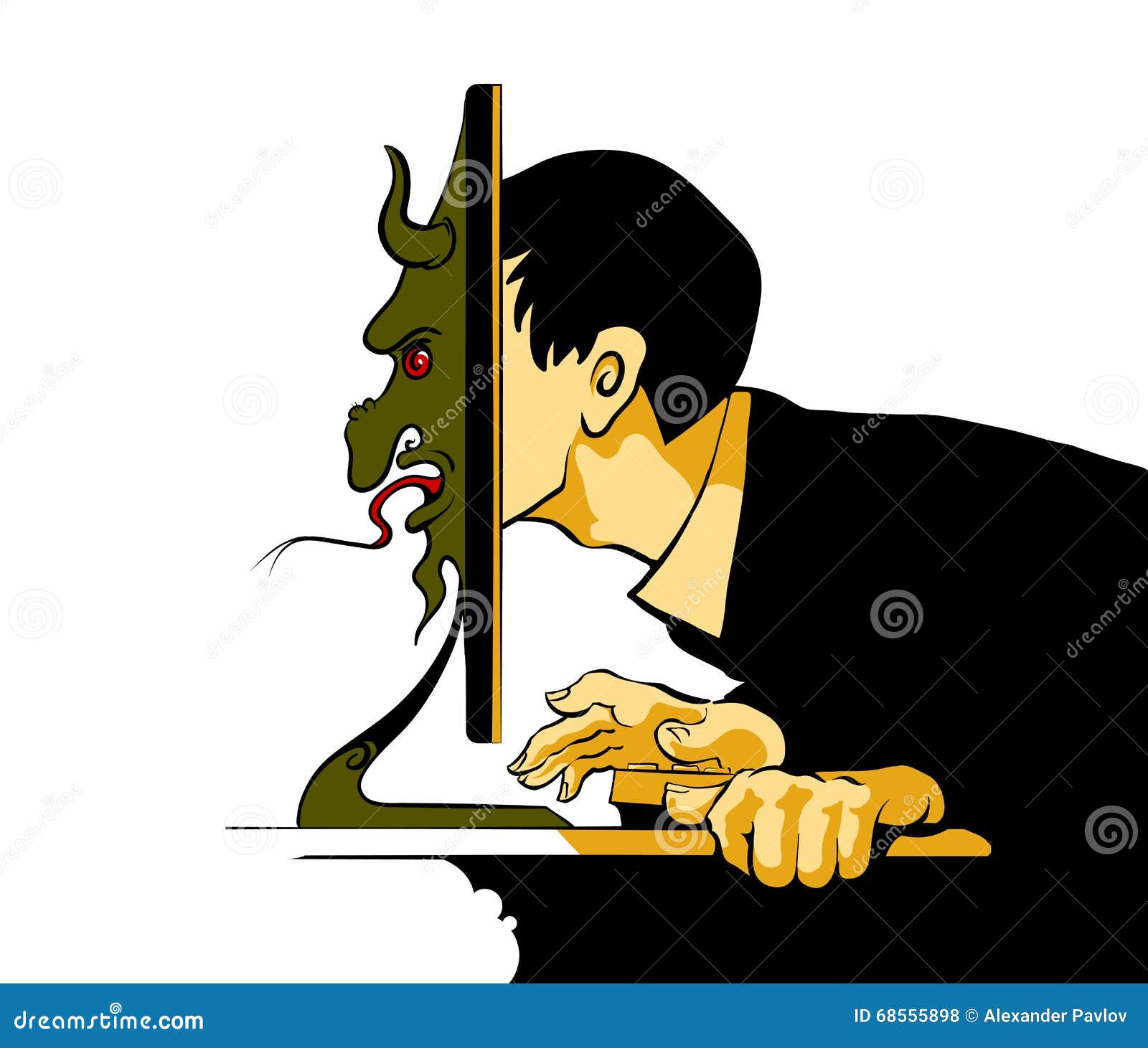 Internet Troll Sitting at the Computer. Stock Vector - Illustration of ...