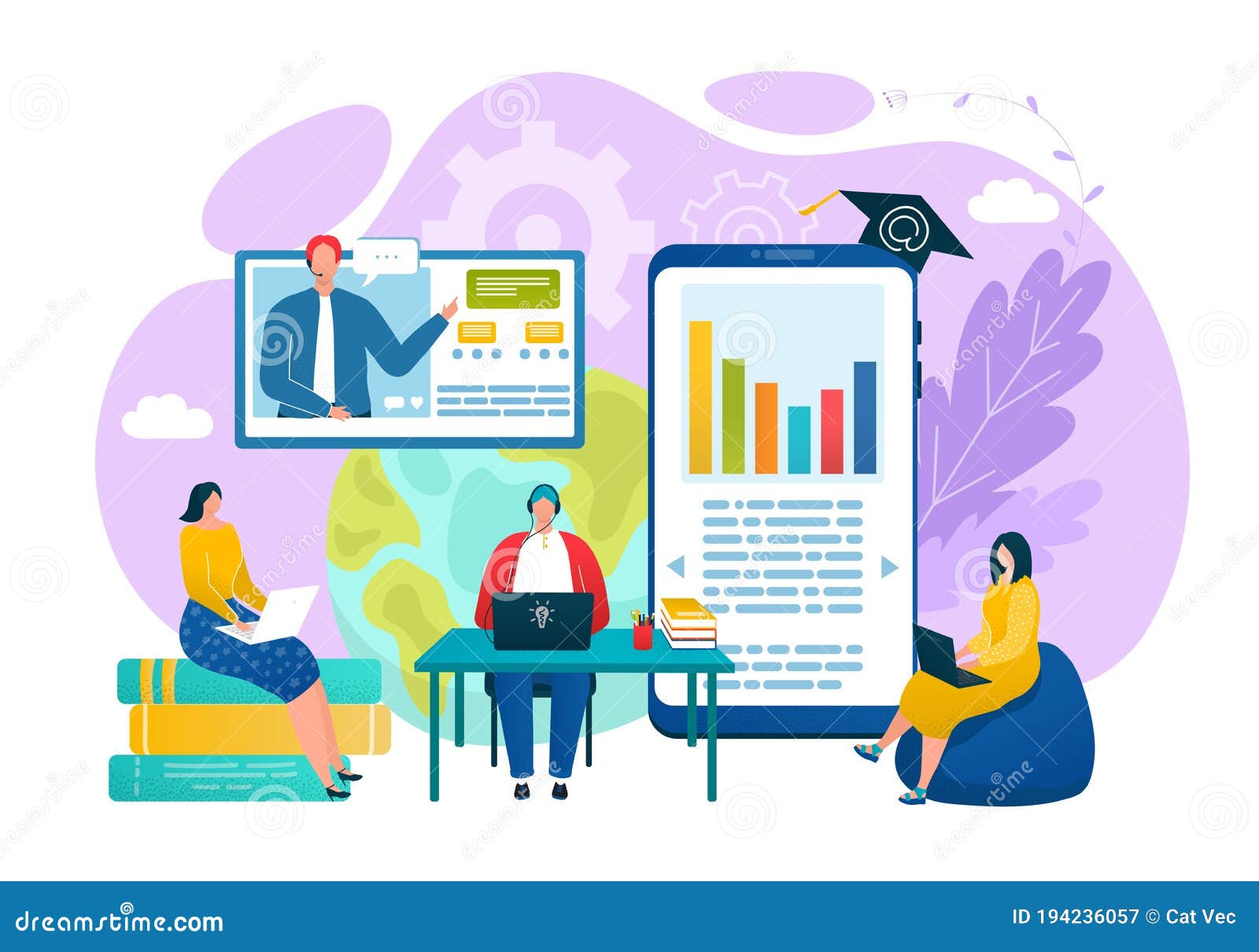 Internet University, Student Study at Distance Education Concept Vector ...