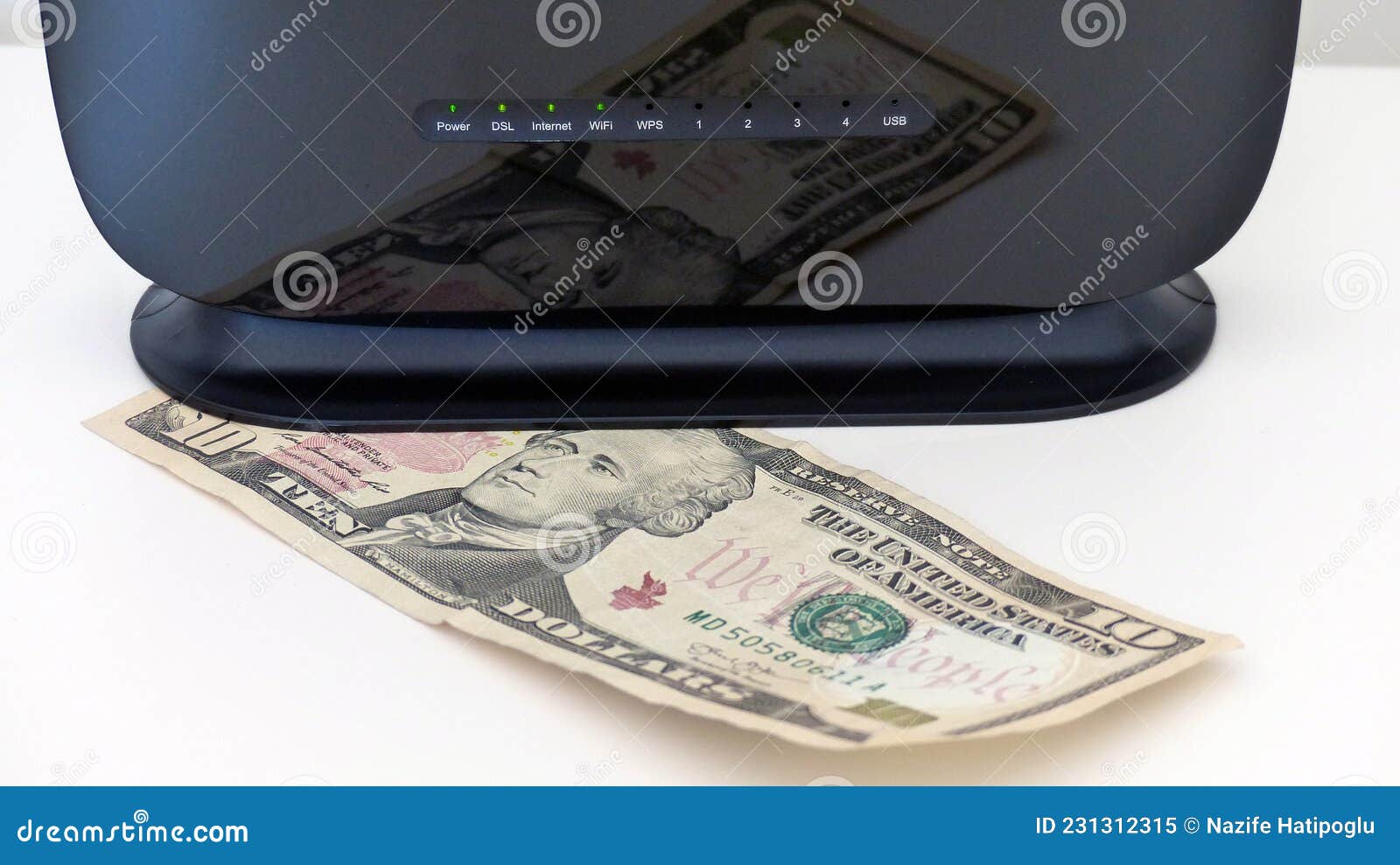 Internet Usage Fee Increase, Modem and 10 Dollars Next To it Stock ...