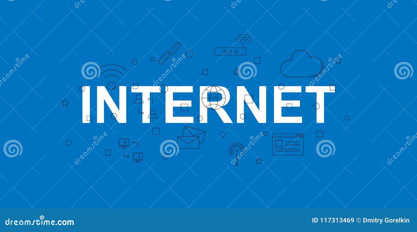 Internet Vector Banner. Word with Line Icon Stock Vector - Illustration ...