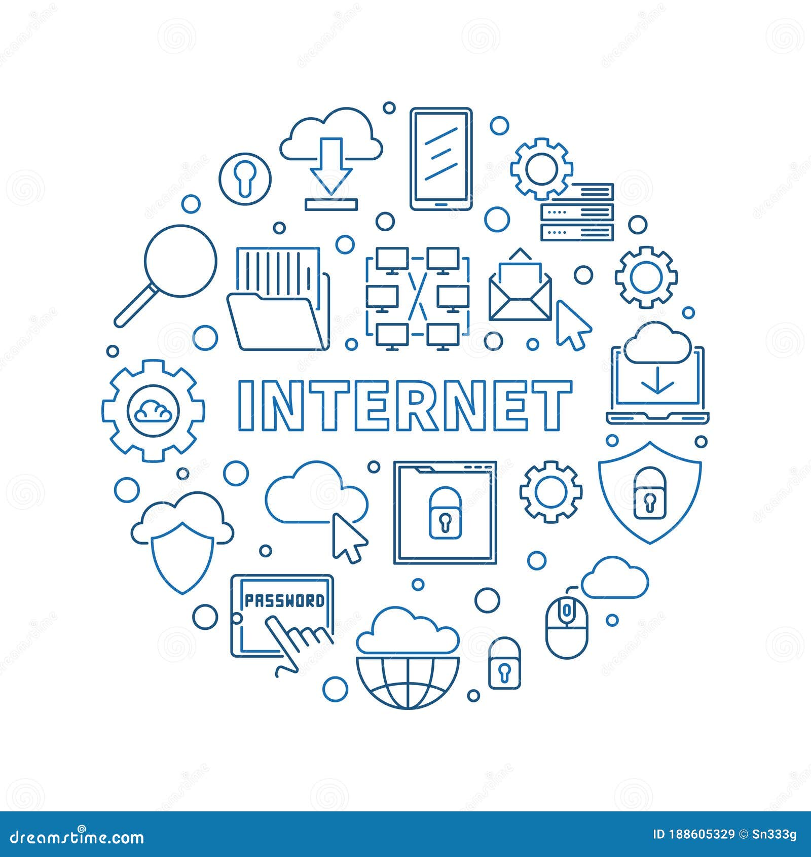 Internet Vector Round Concept Outline Simple Blue Illustration Stock ...