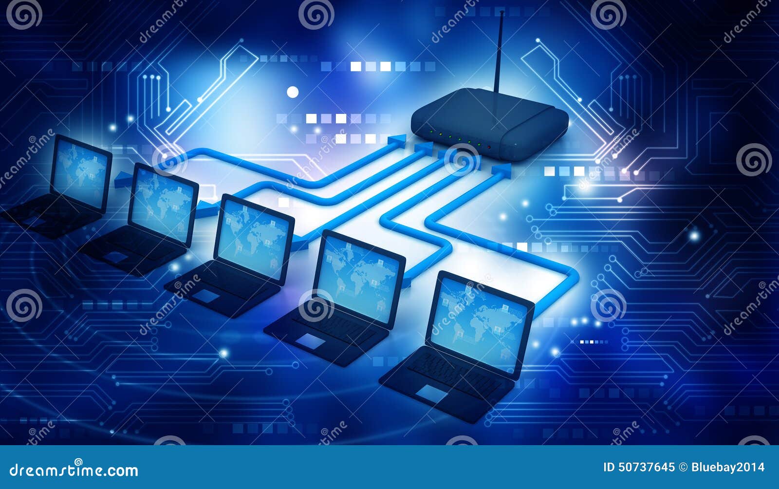 Internet Via Router on Laptops Stock Illustration - Illustration of ...