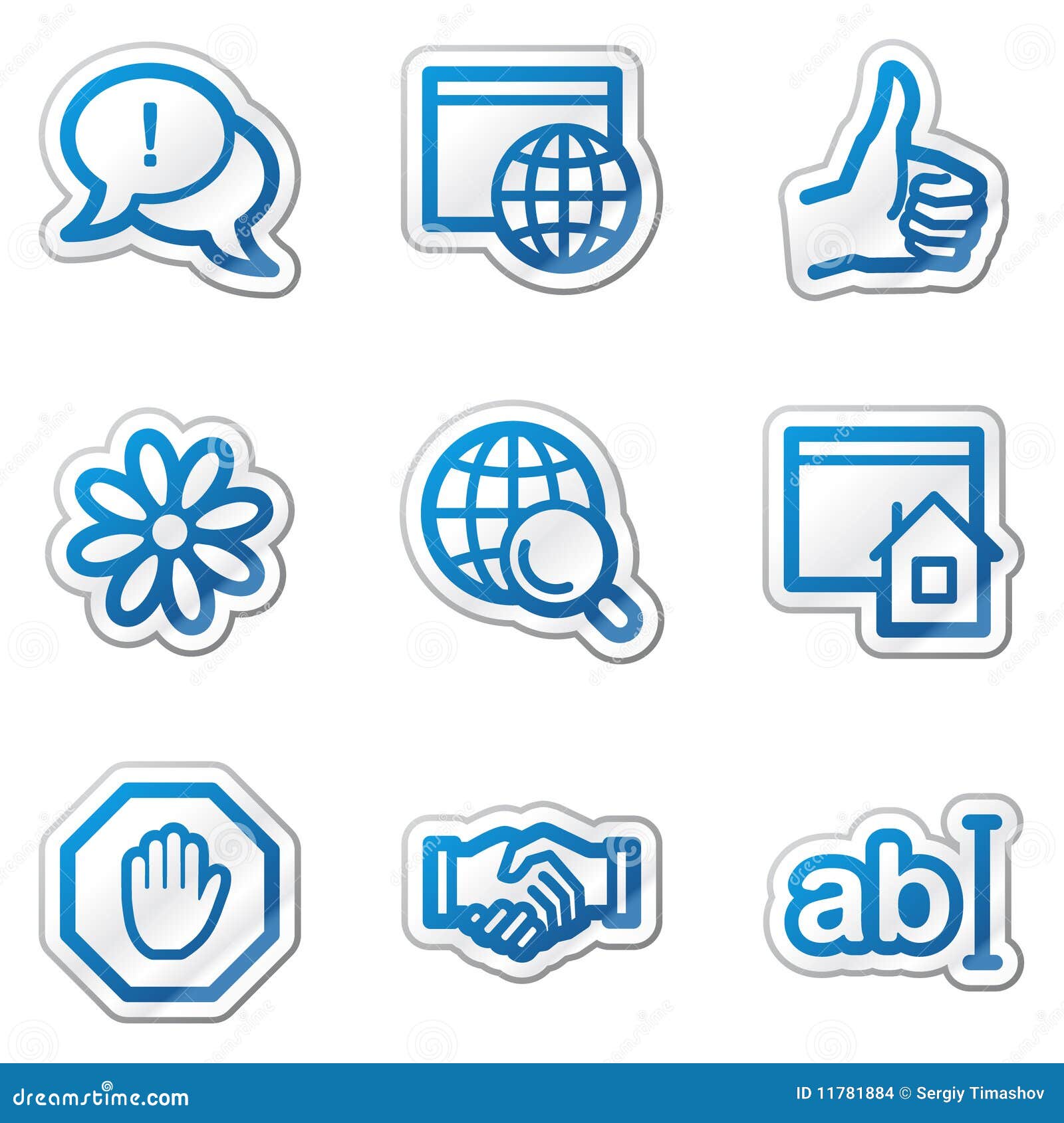 Internet Web Icons, Blue Contour Sticker Series Stock Vector ...