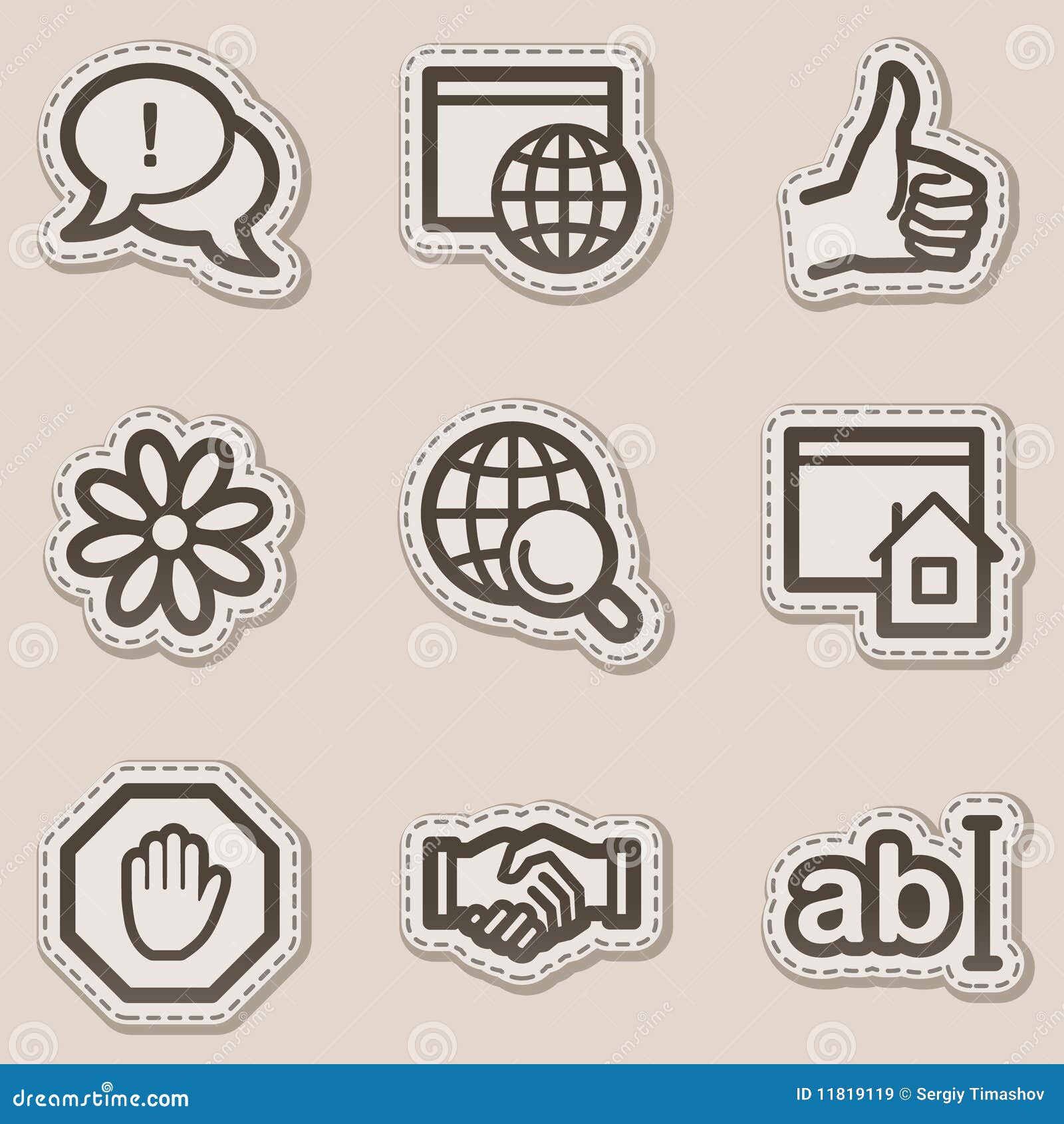 Internet Web Icons, Brown Contour Sticker Series Stock Vector ...