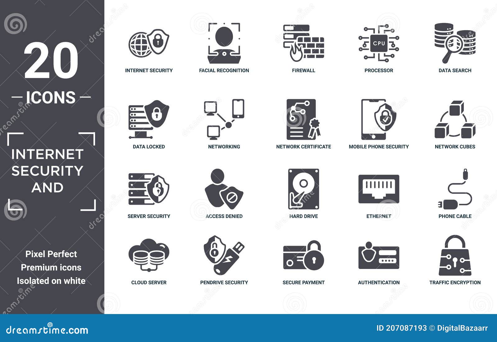 Internetsecurity和图标集. 包括互联网安全数据搜索移动手机安全硬盘的创意元素 向量例证 - 插画 包括有 图标, 云彩: 207087193