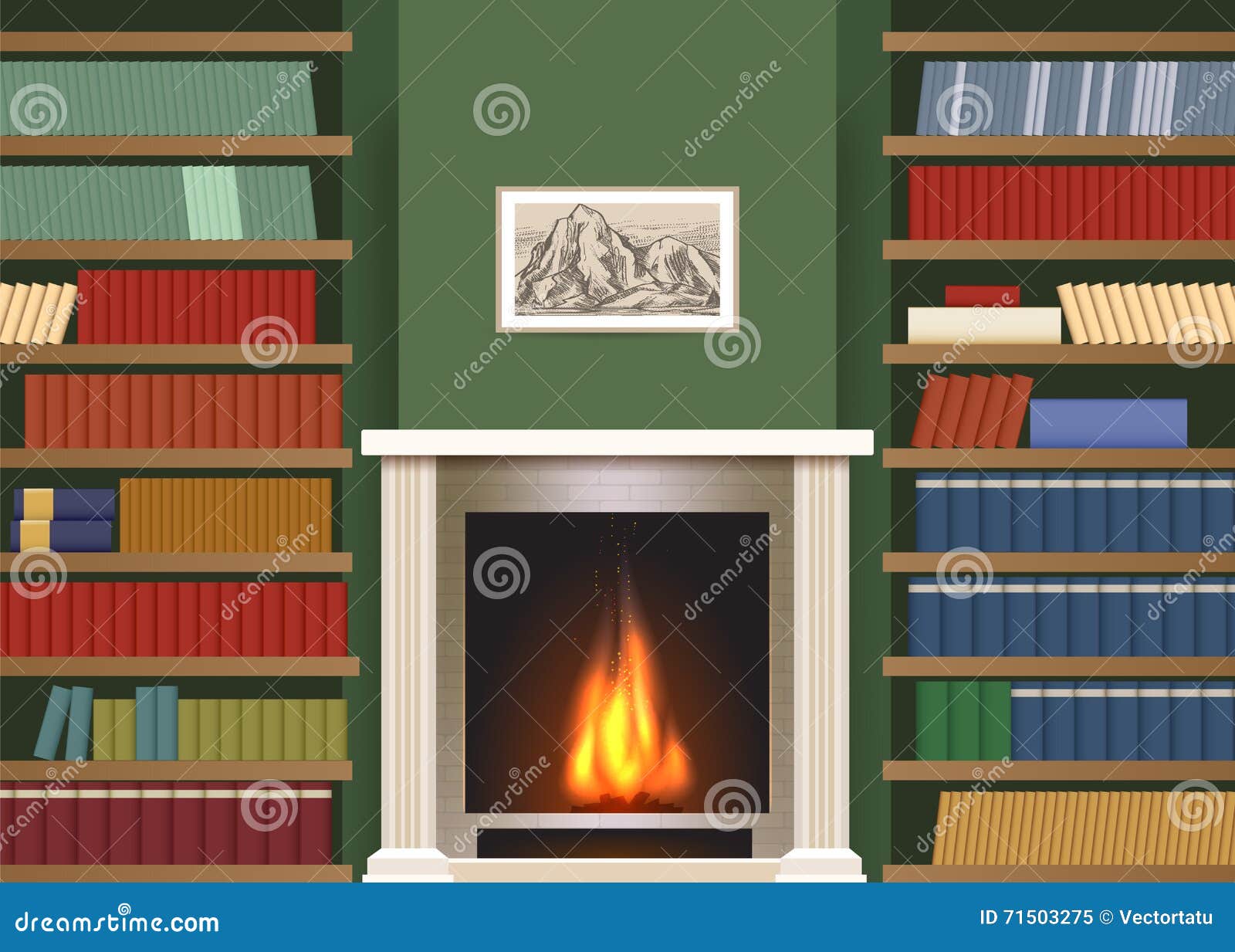 Interno Classico Con Gli Scaffali Di Libro Illustrazione Vettoriale ...