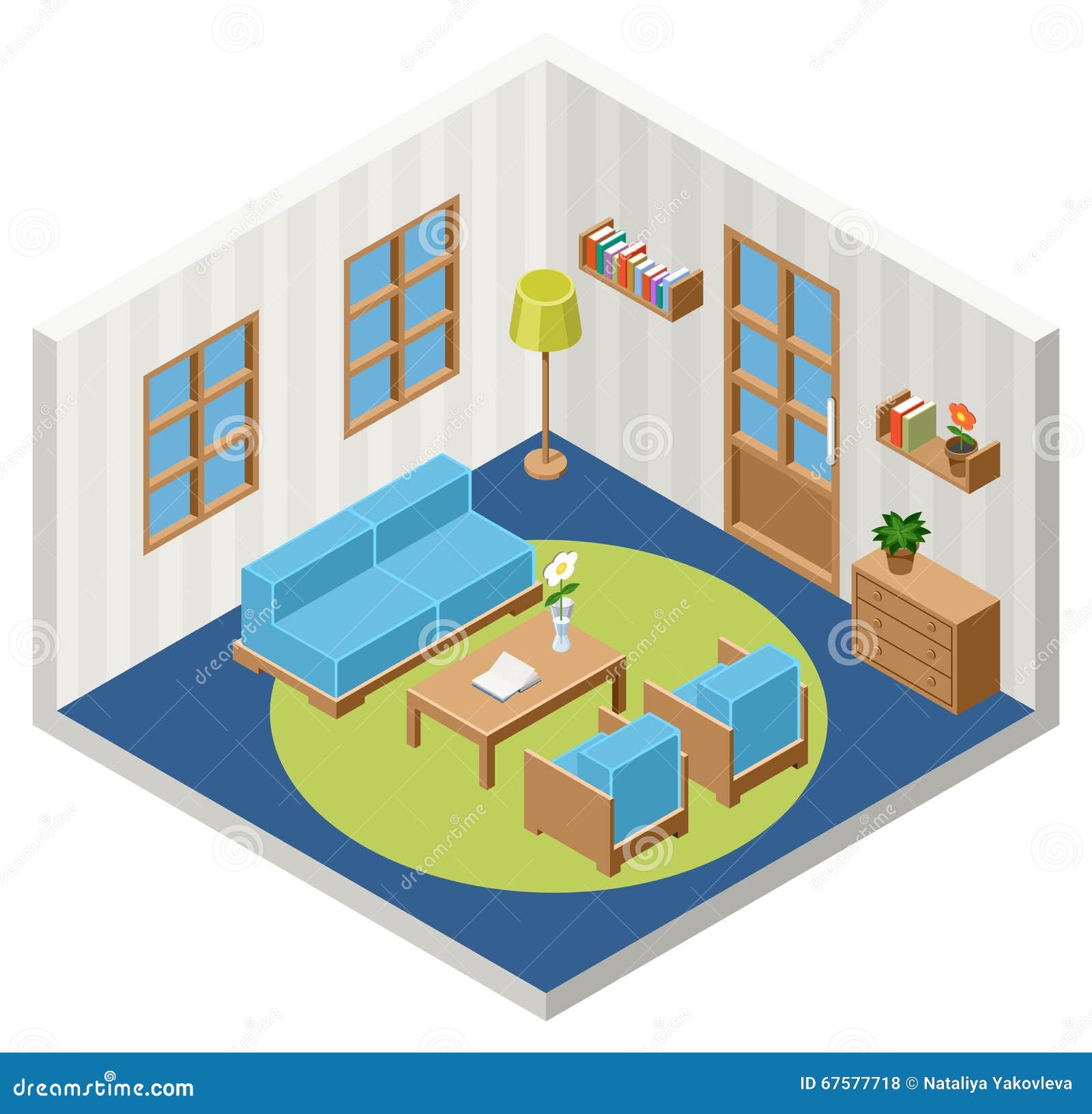 Interno Della Stanza Isometrica Con Mobilia Illustrazione Vettoriale ...