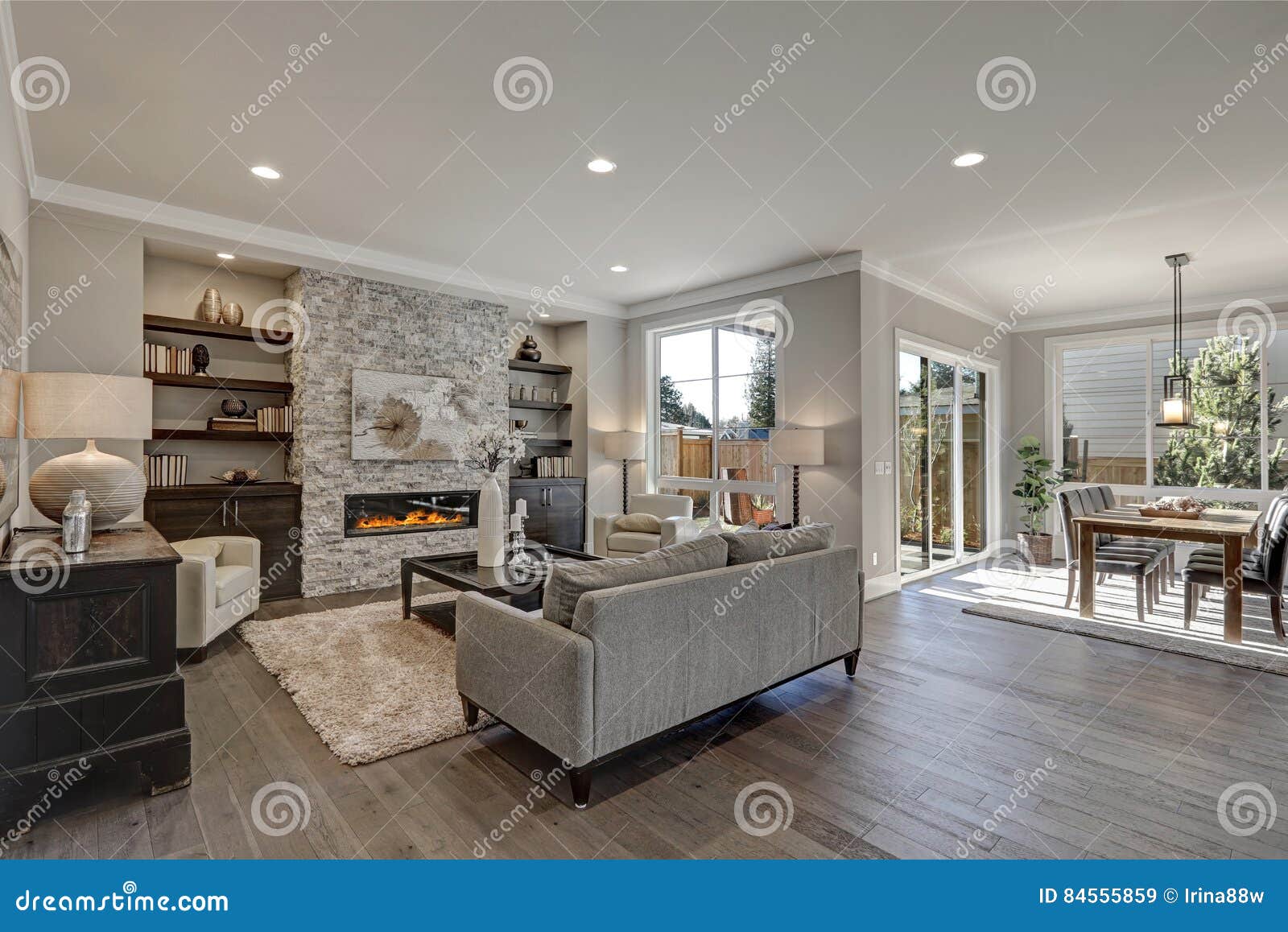 Interno Elegante Del Salone Nei Colori Grigi Immagine Stock - Immagine ...