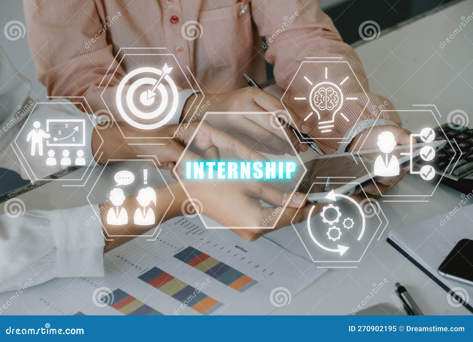 Business Team Working on Digital Tablet and Financial Data with ...