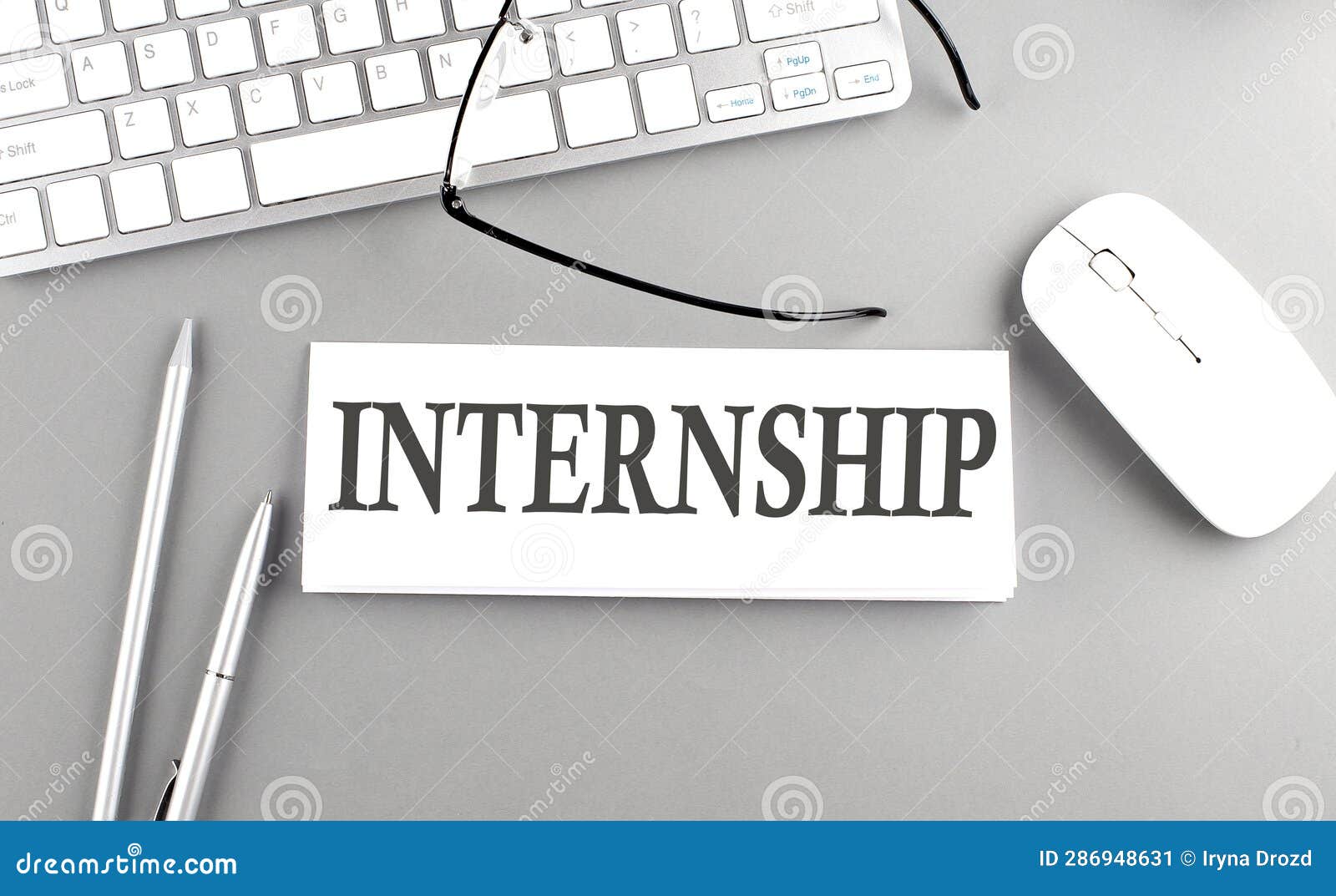 INTERNSHIP Text on Paper with Keyboard on Grey Background Stock Image ...